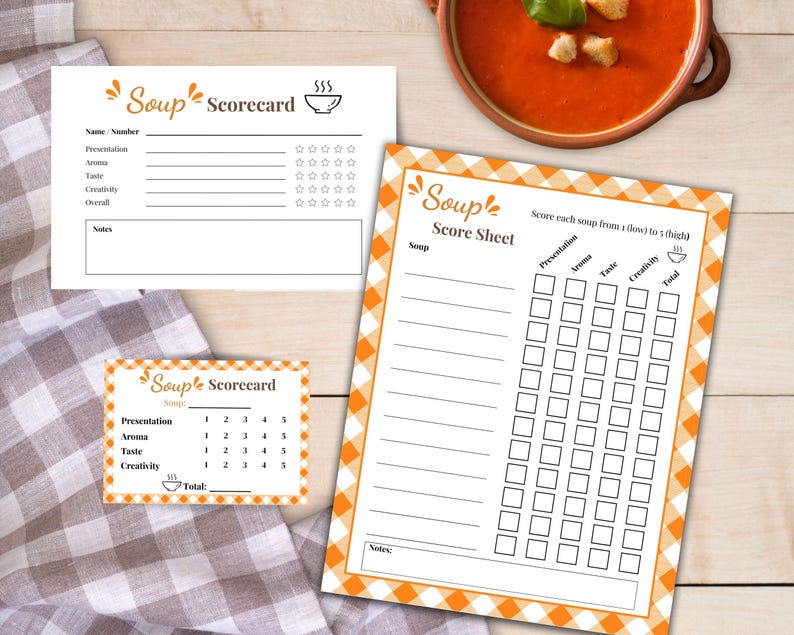 Soup Cook off Scorecard, Soup Party Taste Testing, Judges Score Cards ...