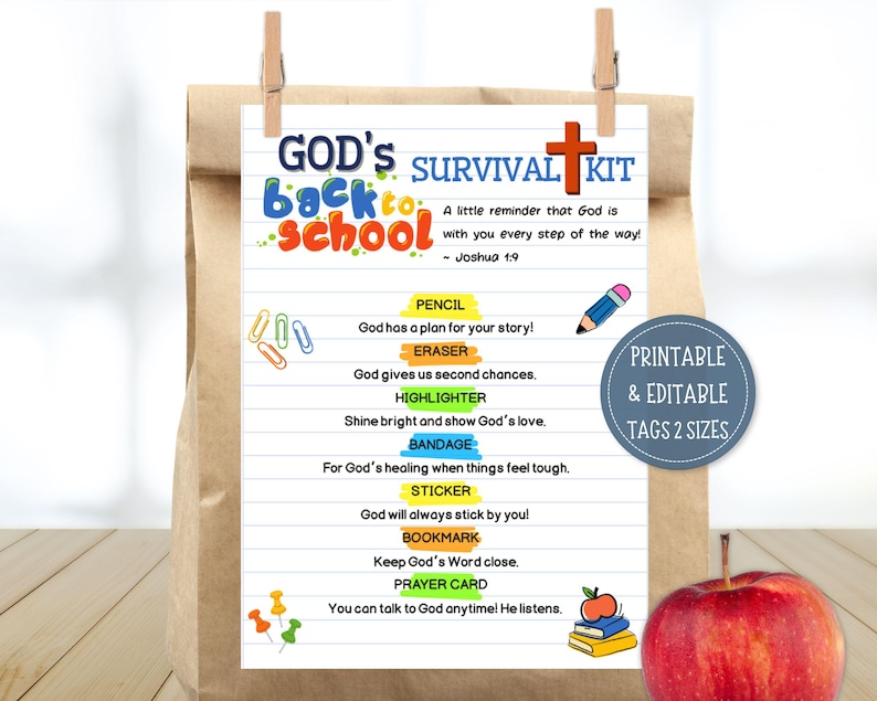 Gods Back to School Survival Kit Tags, First Day of School Student ...