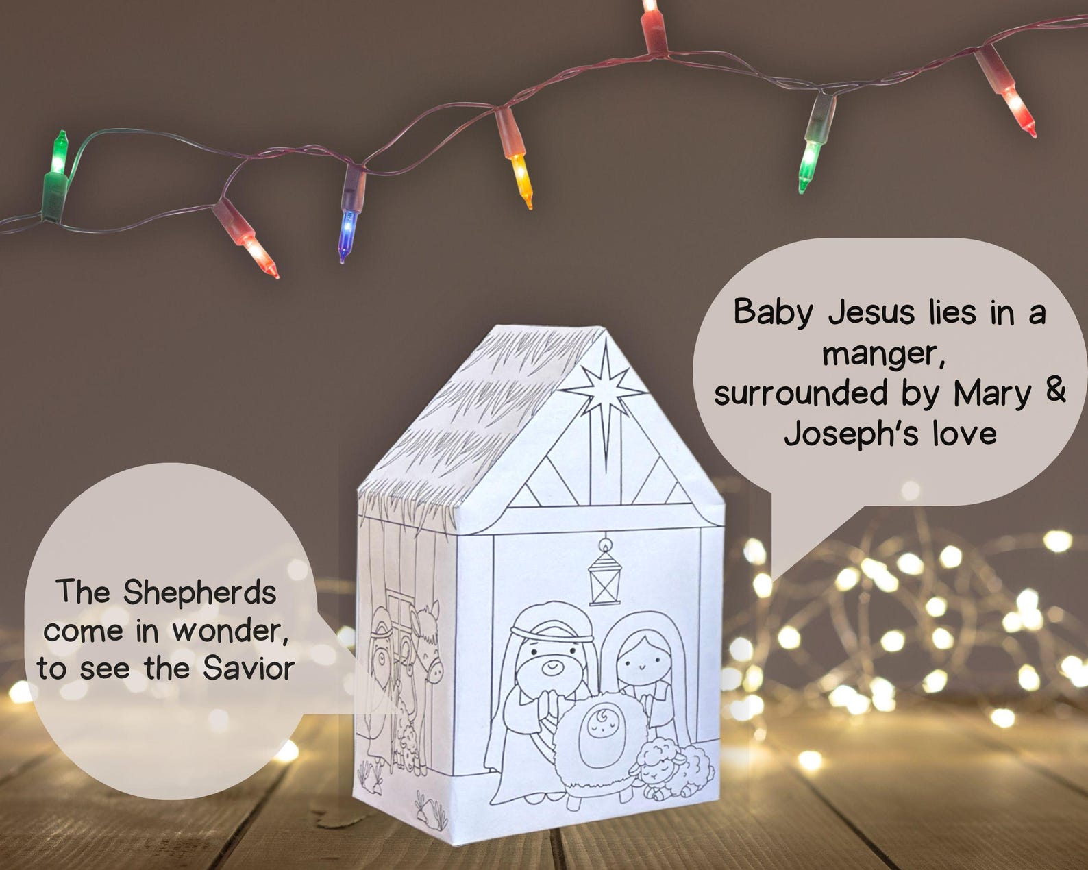 3D Nativity Scene Paper House Template, Christmas Coloring Craft for ...