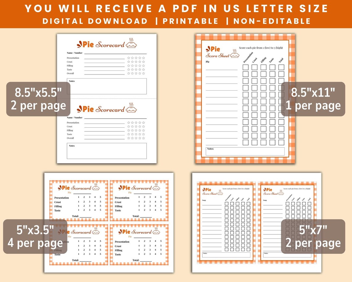 Pie Tasting Scorecard, Pie Bakeoff Score Card, Pie Score Sheet, Pie ...