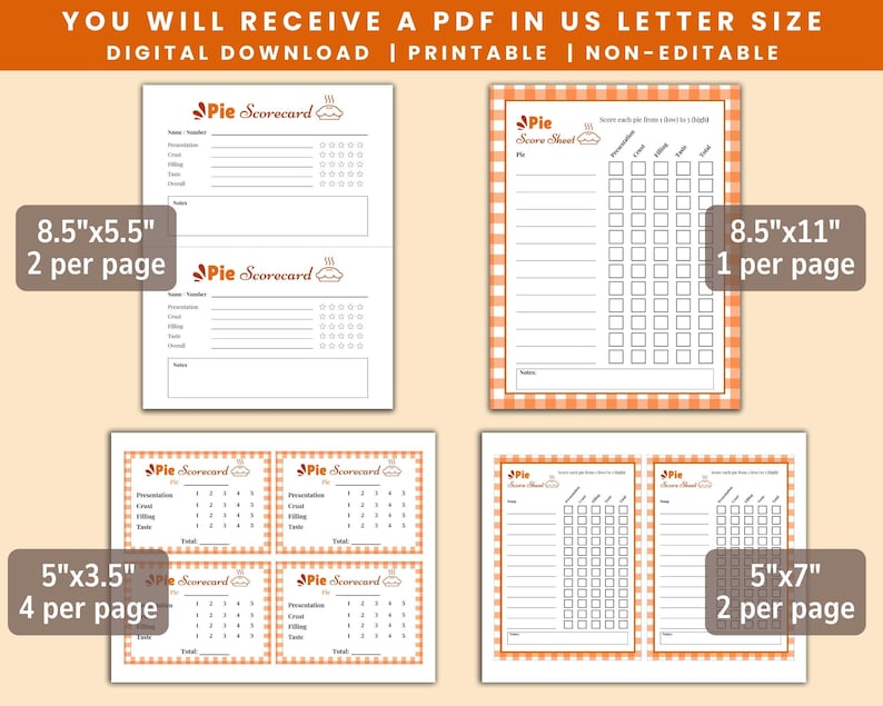 Pie Tasting Scorecard, Pie Bakeoff Score Card, Pie Score Sheet, Pie ...