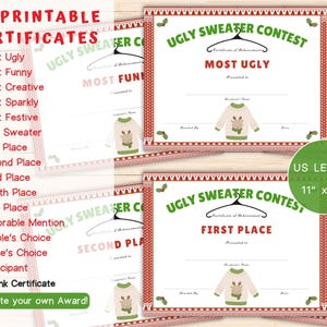 Ugly Christmas Sweater Contest Printable Awards, Christmas Award ...