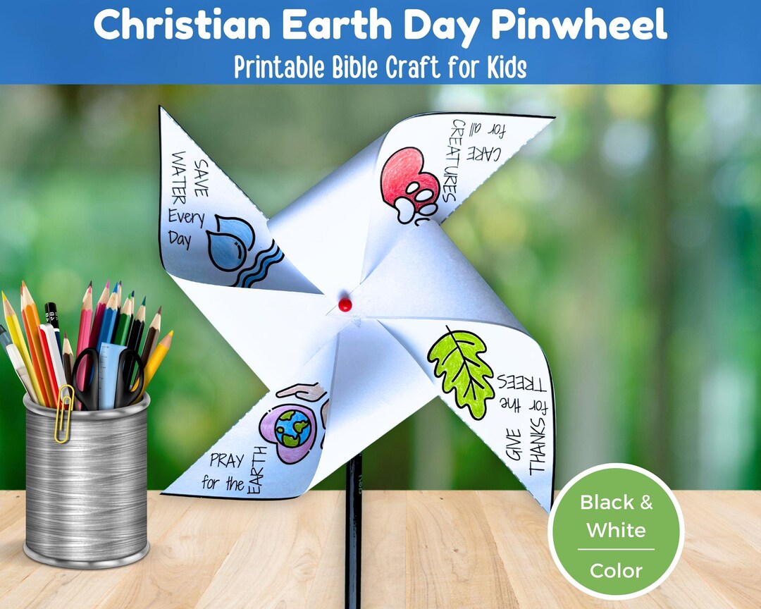 Christian Earth Day Craft, Kids Earth Day Coloring Pinwheel Craft ...