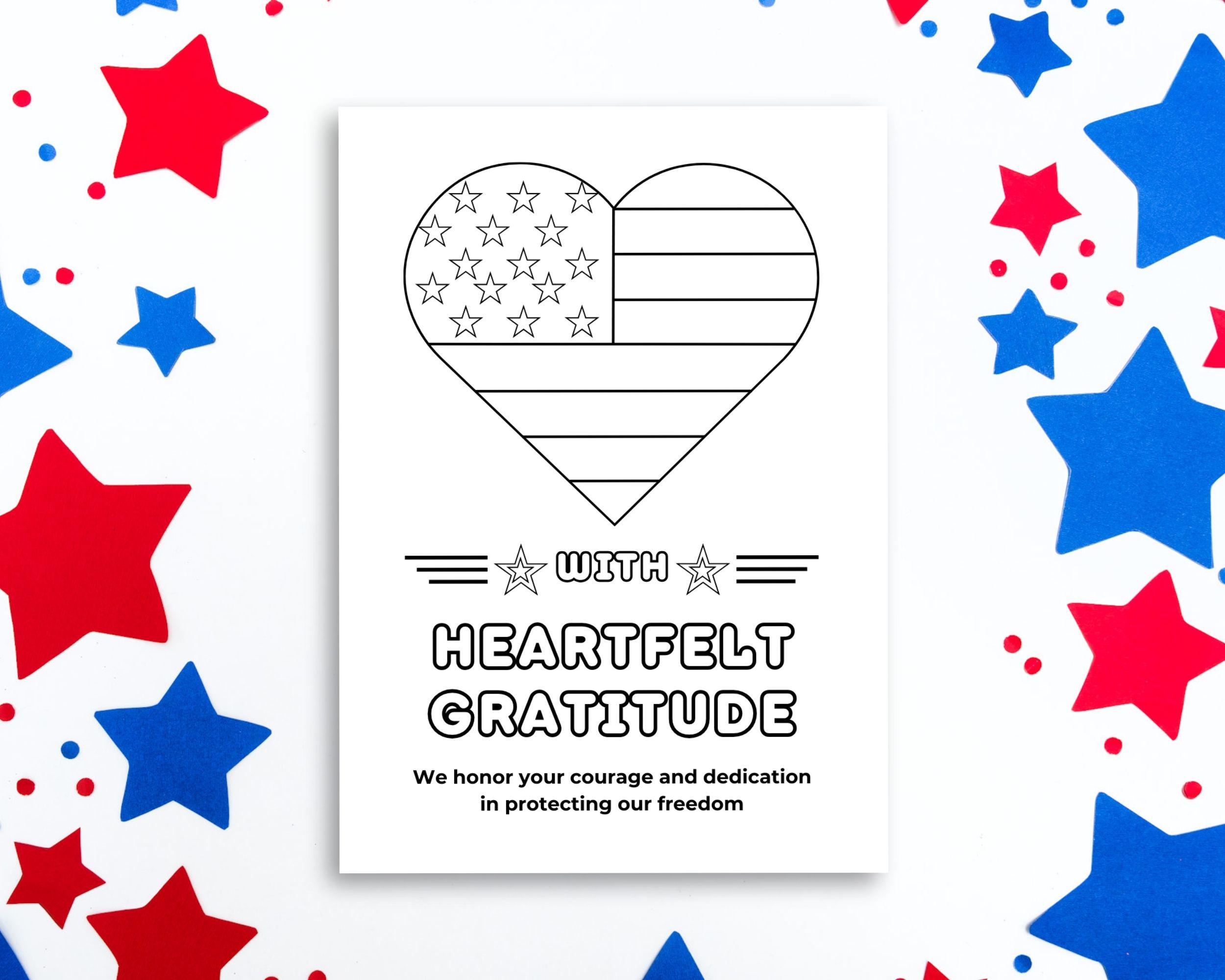 Happy Veterans Day Coloring Card, Thank You Veterans Day Craft ...