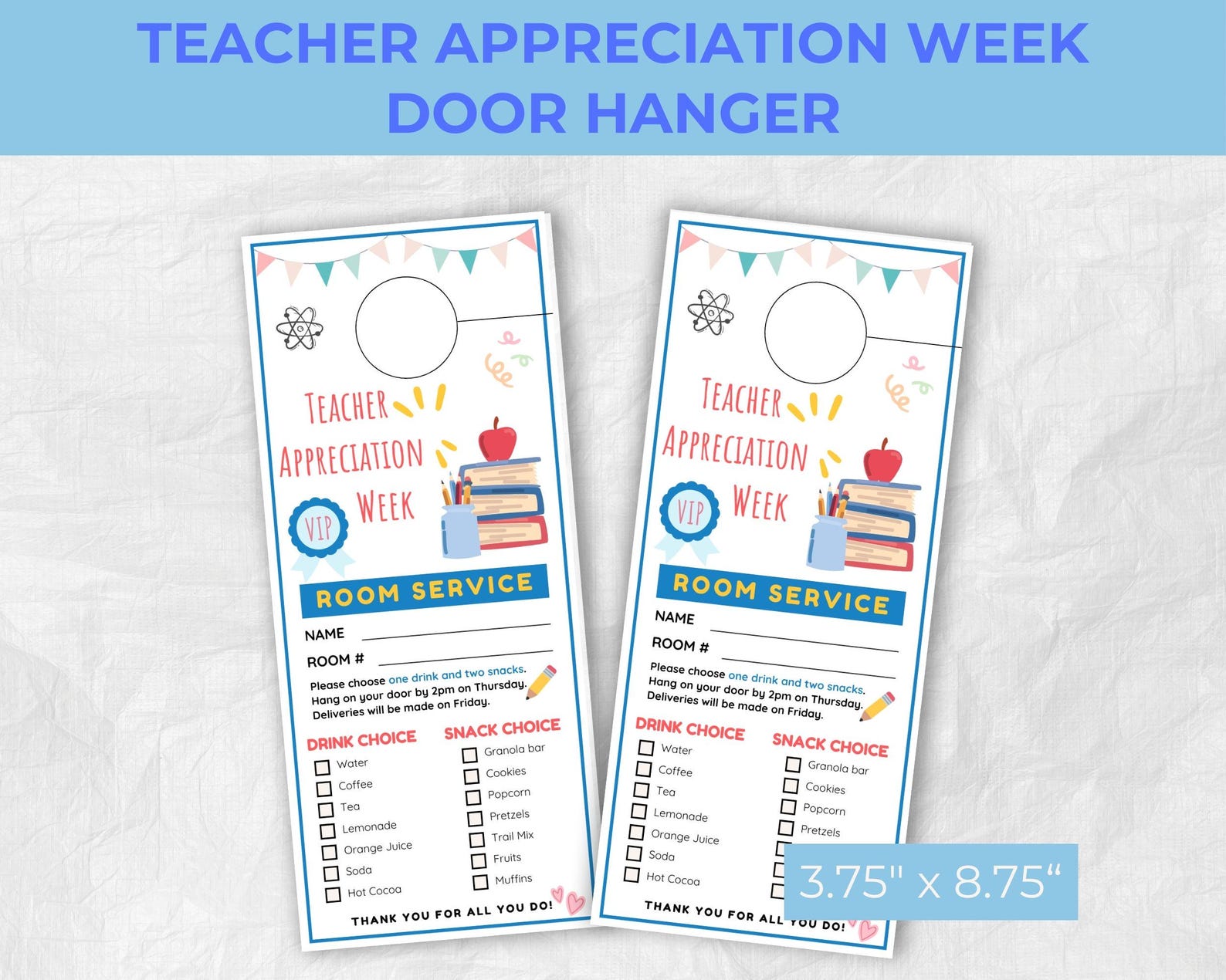 Teacher Appreciation Week Door Hanger, Editable VIP Room Service Staff ...