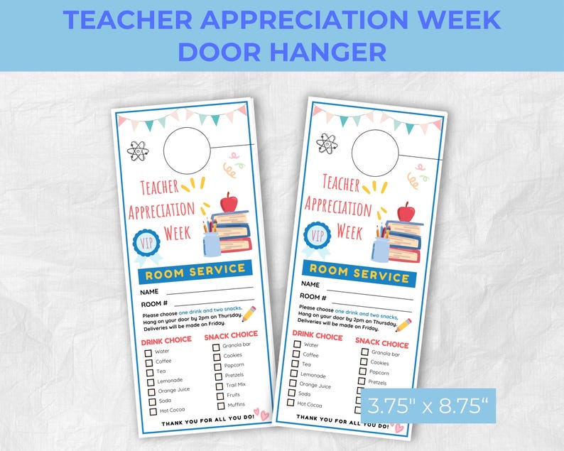 Teacher Appreciation Week Door Hanger, Editable VIP Room Service Staff ...