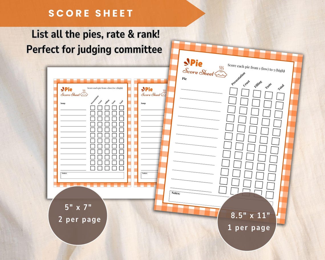 Pie Tasting Scorecard, Pie Bakeoff Score Card, Pie Score Sheet, Pie ...