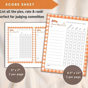 Pie Tasting Scorecard, Pie Bakeoff Score Card, Pie Score Sheet, Pie ...