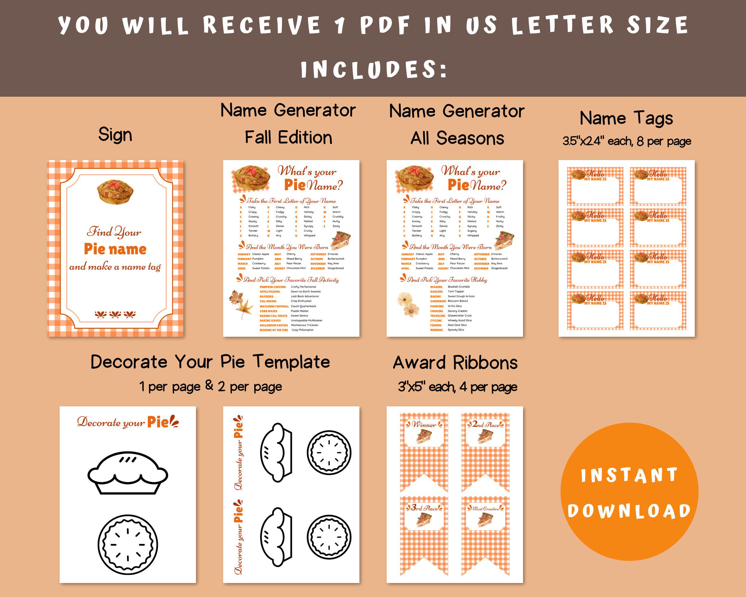 What's Your Pie Name Game, Thanksgiving Games for Adults, Name ...