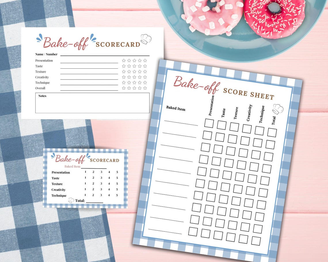 Bake off Score Cards, Baking Contest Score Sheet, Bake off Ballots ...