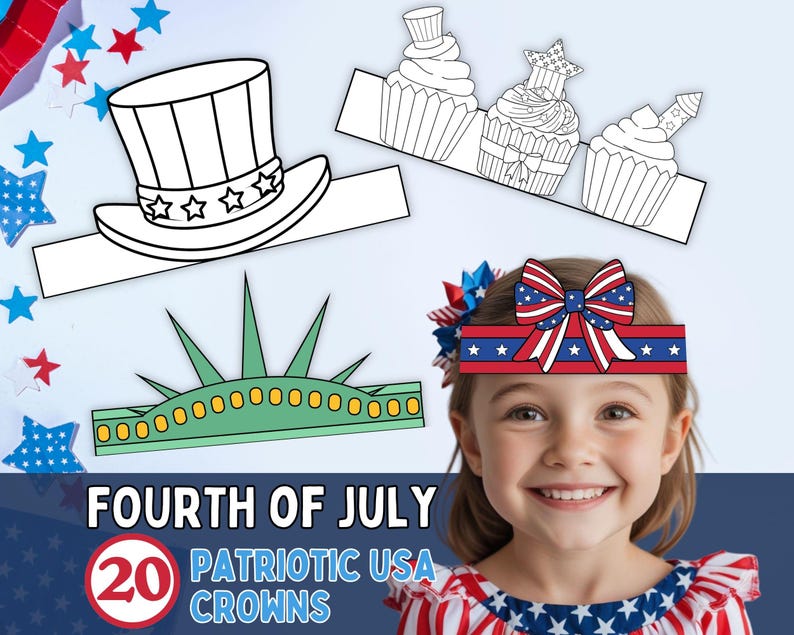 4th of July Paper Crown Template, Patriotic USA Headband, Fourth of ...