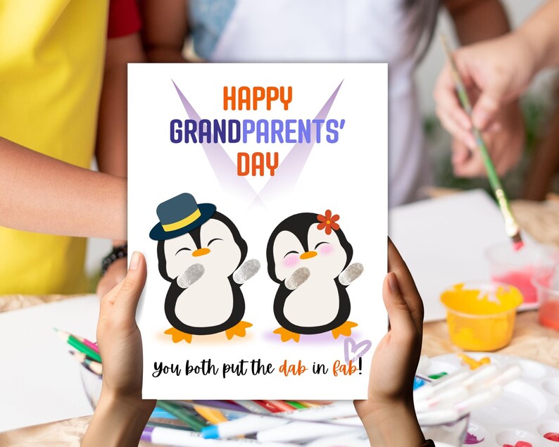 Grandparents Day Handprint Craft, Toddler Fingerprint Art Card ...
