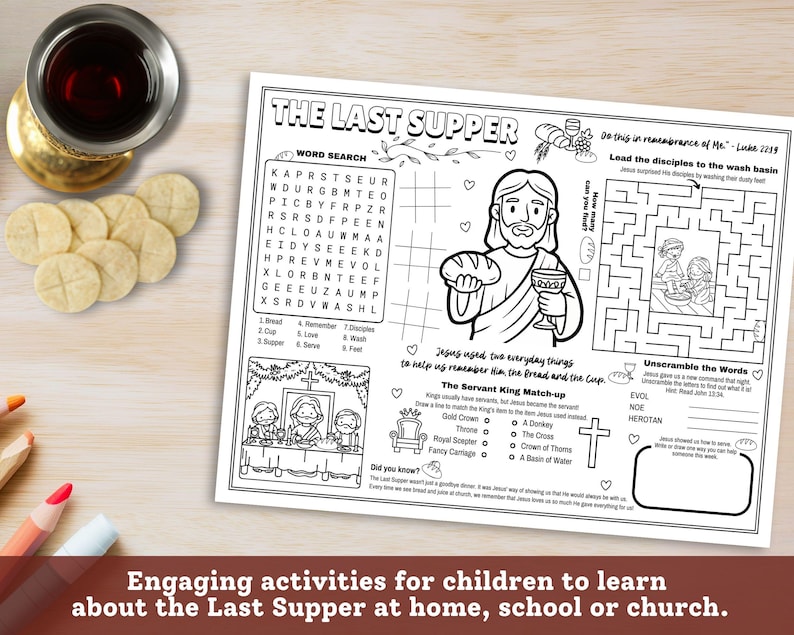 The Last Supper Activity Placemat, Maundy Thursday Holy Week for Kids ...
