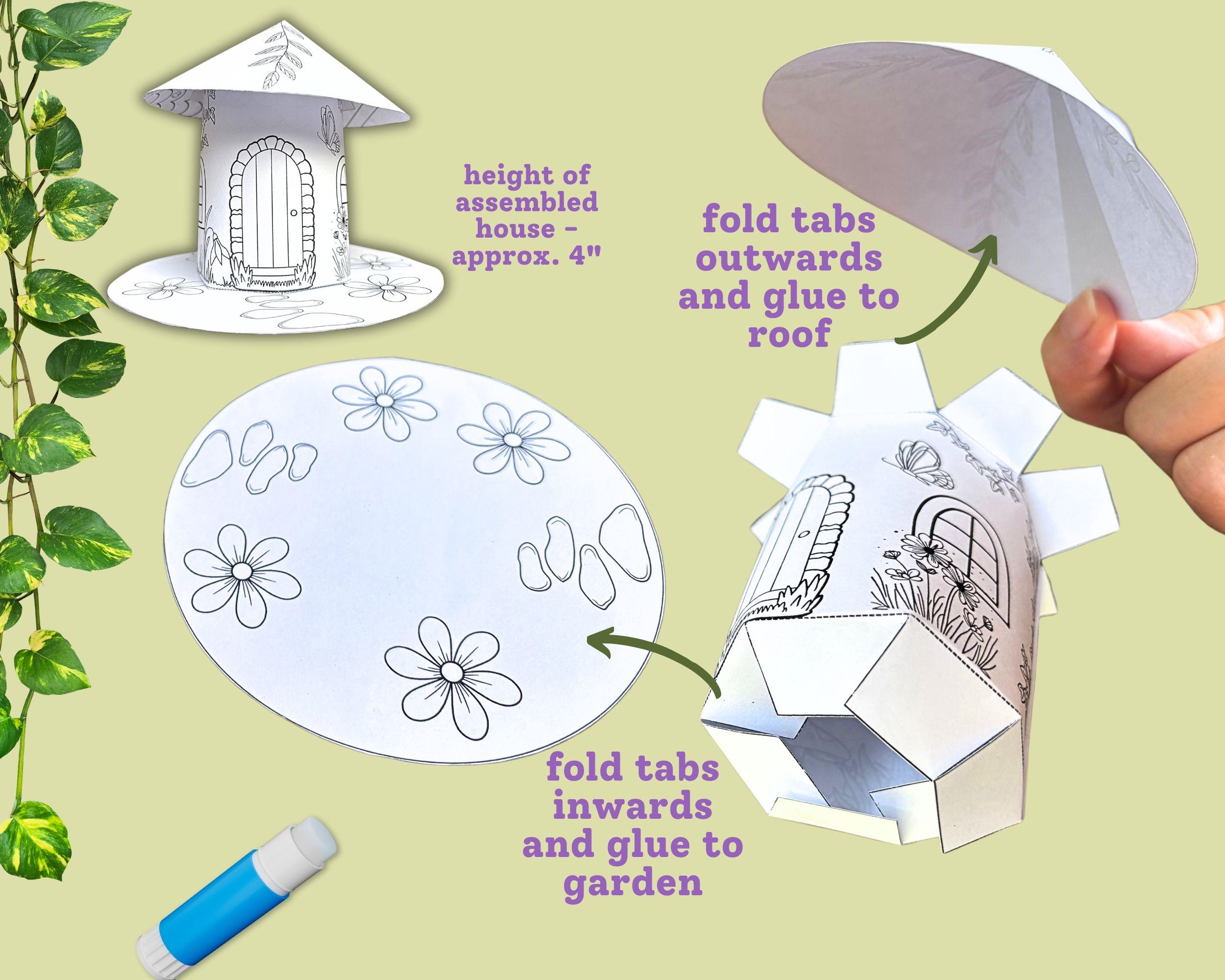 Fairy House Paper Craft for Kids, Paper House Template, DIY 3D Paper ...