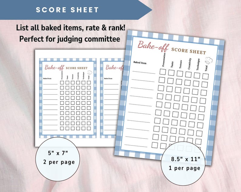 Bake off Score Cards, Baking Contest Score Sheet, Bake off Ballots ...