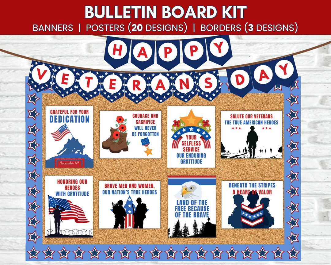 Veterans Day Bulletin Board Kit, Patriotic Posters, Thank You Veterans ...