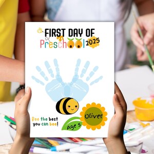 First Day of Preschool Handprint Craft, Preschool Sign Keepsake, Back ...