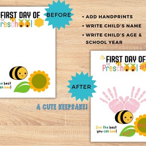 First Day of Preschool Handprint Craft, Preschool Sign Keepsake, Back ...
