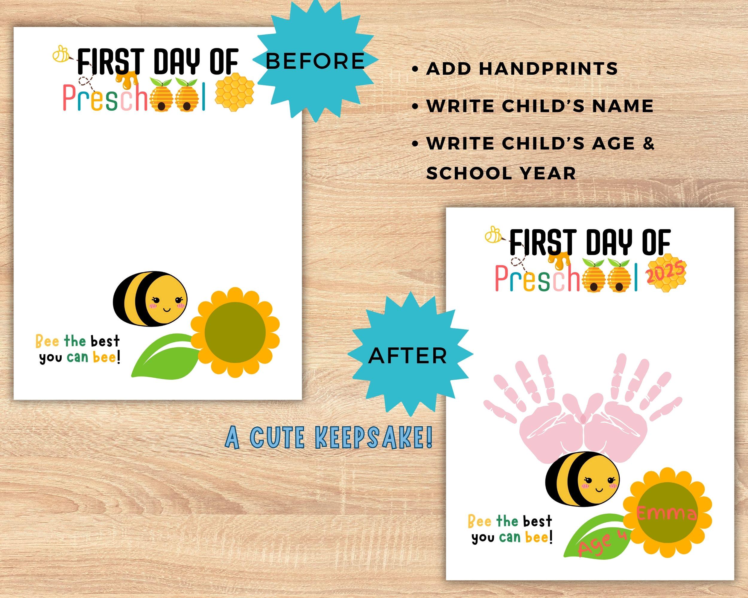 First Day of Preschool Handprint Craft, Preschool Sign Keepsake, Back ...