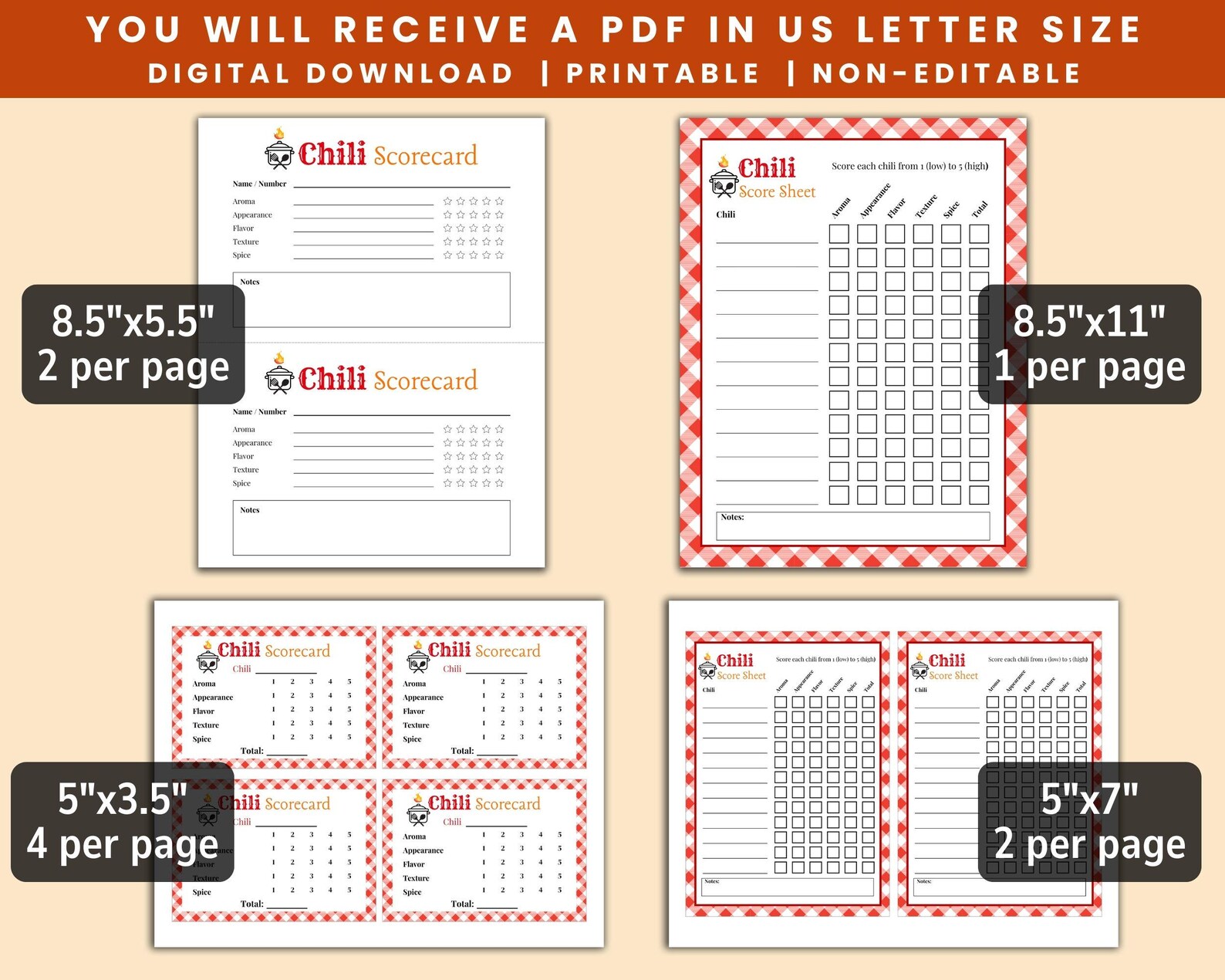 Chili Score Card, Chili Cookoff Score Sheet, Chili Cook off Party Taste ...