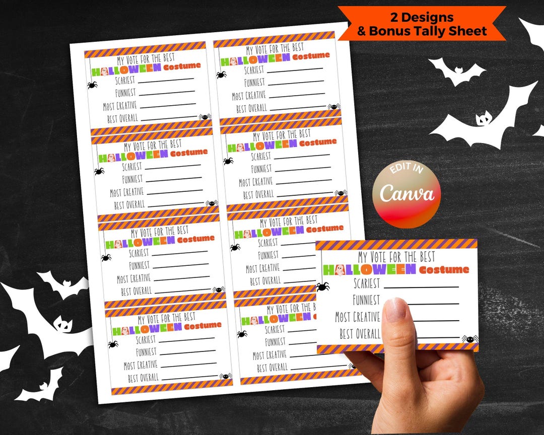 Halloween Costume Contest Voting Cards, Editable Halloween Ballot ...