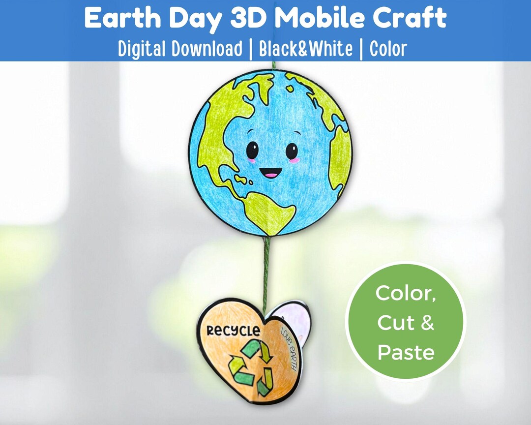 Earth Day Craft, 3D Earth Day Mobile Coloring Craft, Kids Earth Day ...