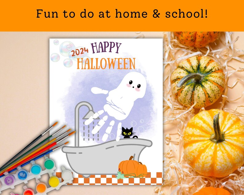 Halloween Handprint Craft, Cute Ghost Bathroom Fall Handprint Art ...