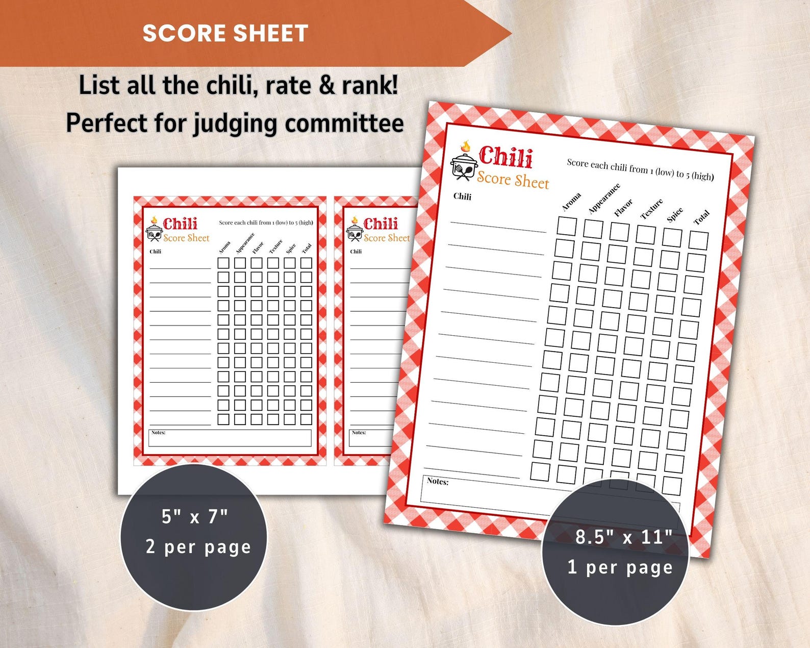 Chili Score Card, Chili Cookoff Score Sheet, Chili Cook off Party Taste ...