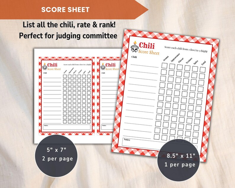 Chili Score Card, Chili Cookoff Score Sheet, Chili Cook off Party Taste ...