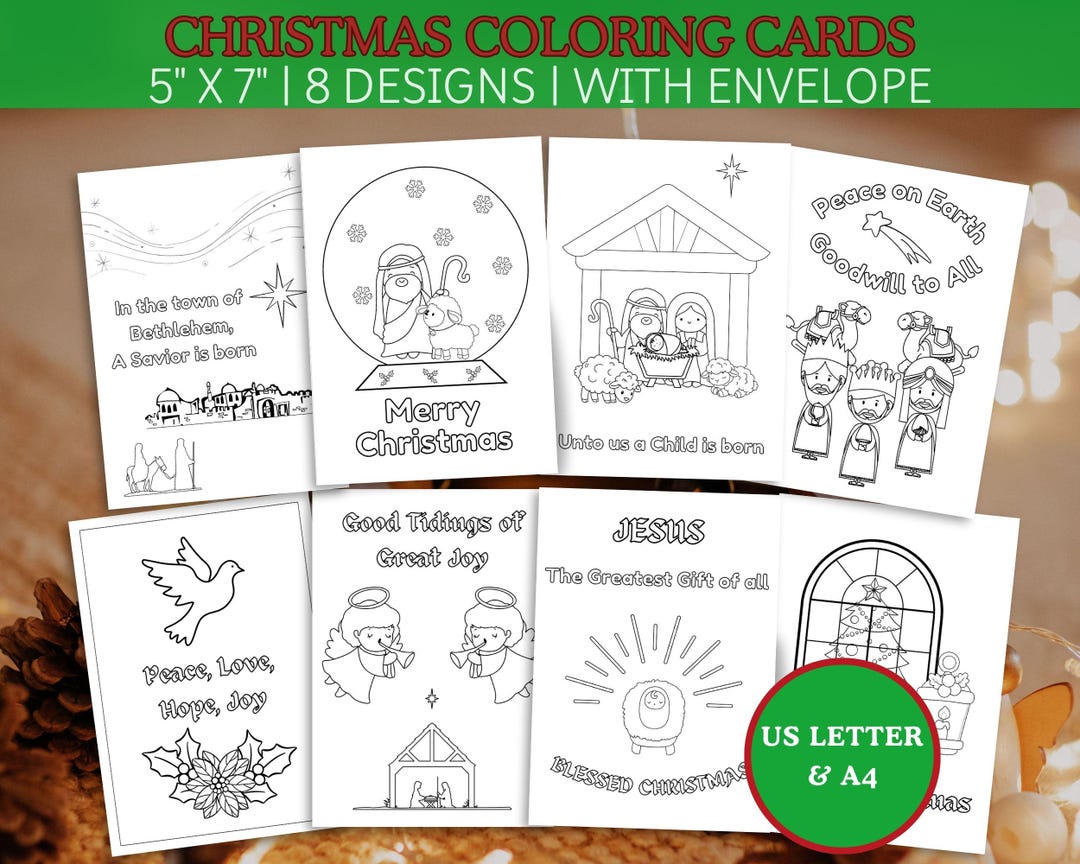 Cartes à colorier pour Noël, Cartes à colorier Nativité, Carte de Noël ...