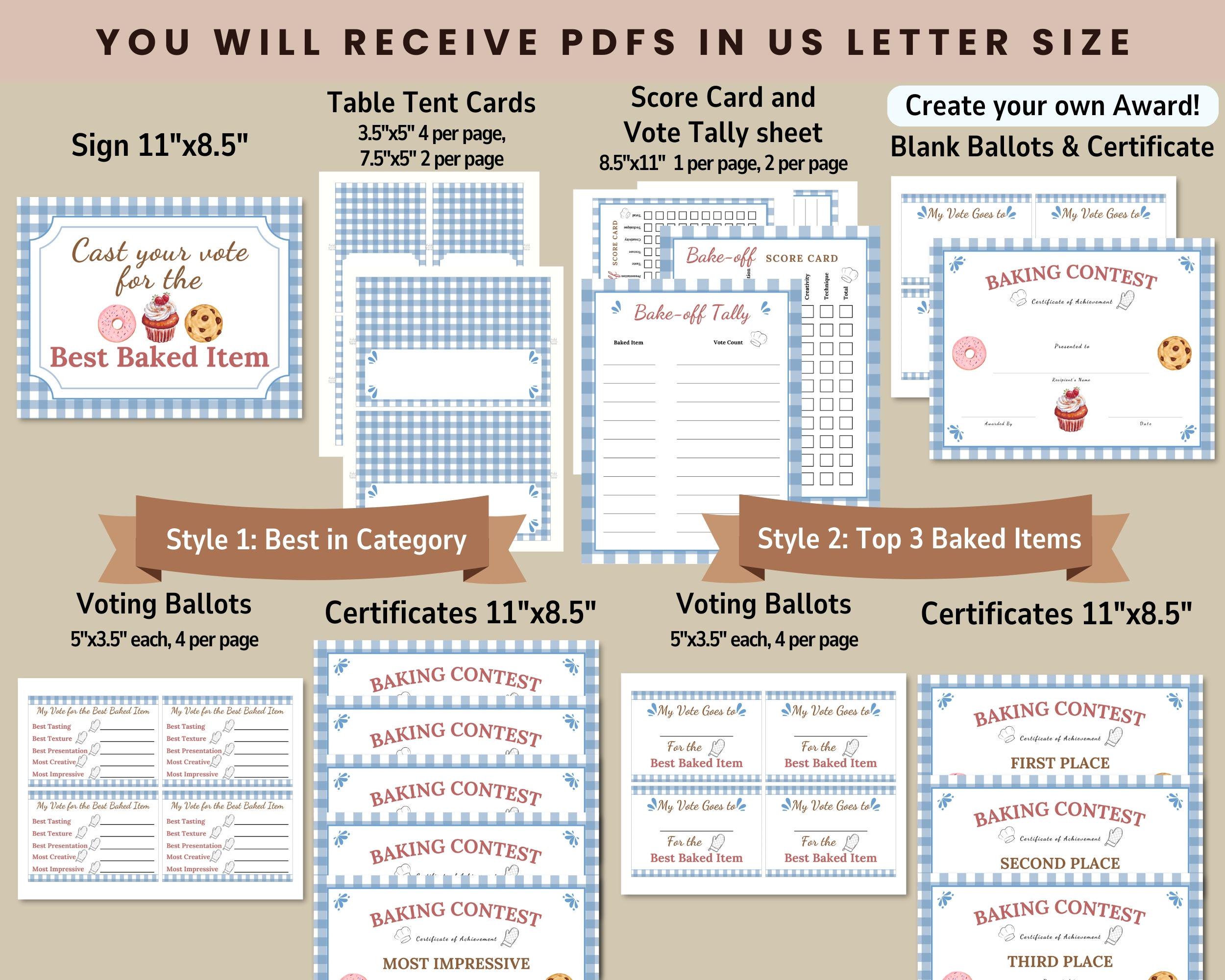 Baking Contest Bake off Award Certificate, Baking Contest Score Sheet ...