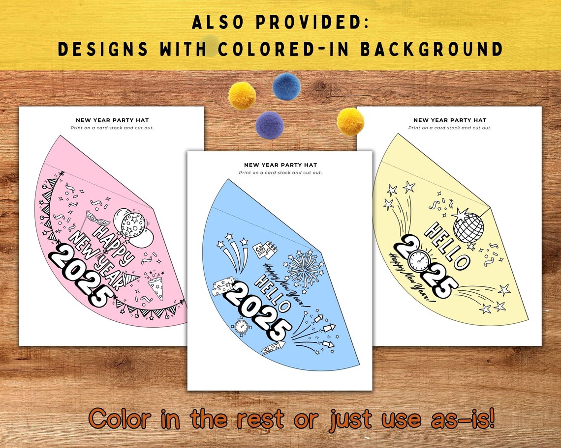 2025 New Year Party Hat, Make Your Own Hat Coloring Pages, New Years ...