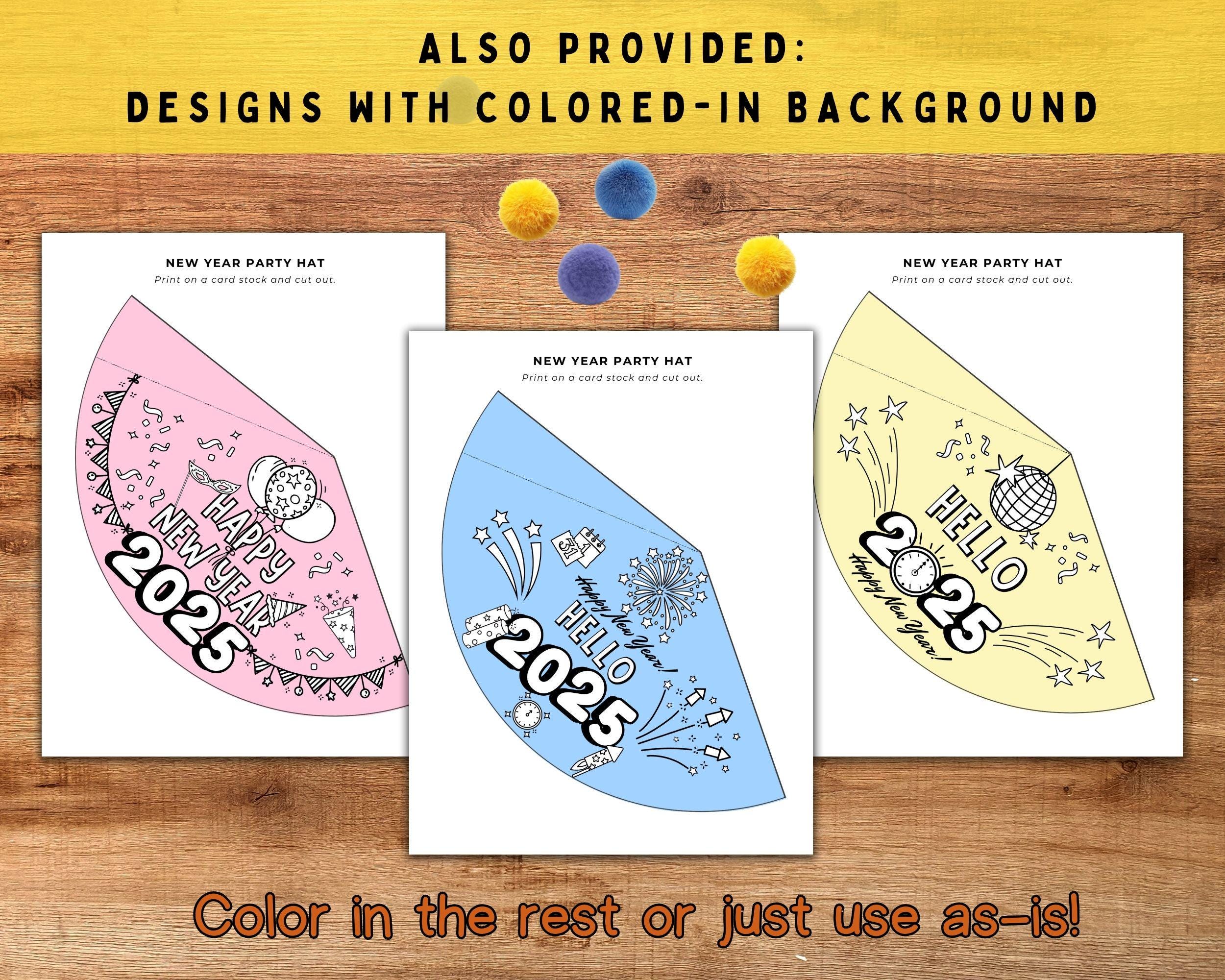2025 New Year Party Hat, Make Your Own Hat Coloring Pages, New Years ...