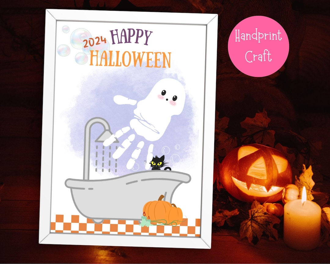 Halloween Handprint Craft, Cute Ghost Bathroom Fall Handprint Art ...