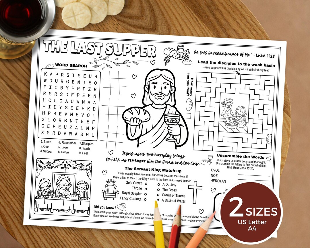 The Last Supper Activity Placemat, Maundy Thursday Holy Week for Kids ...