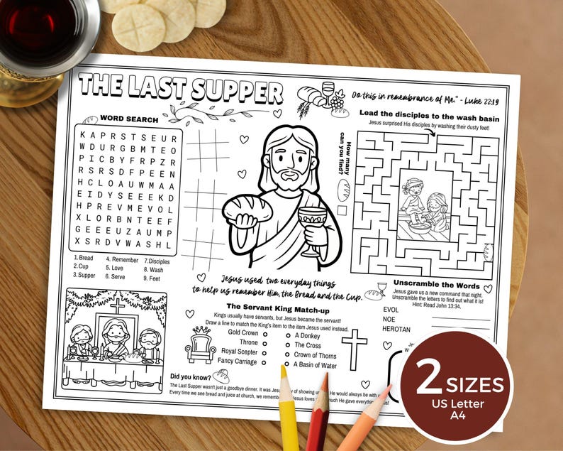 The Last Supper Activity Placemat, Maundy Thursday Holy Week for Kids ...