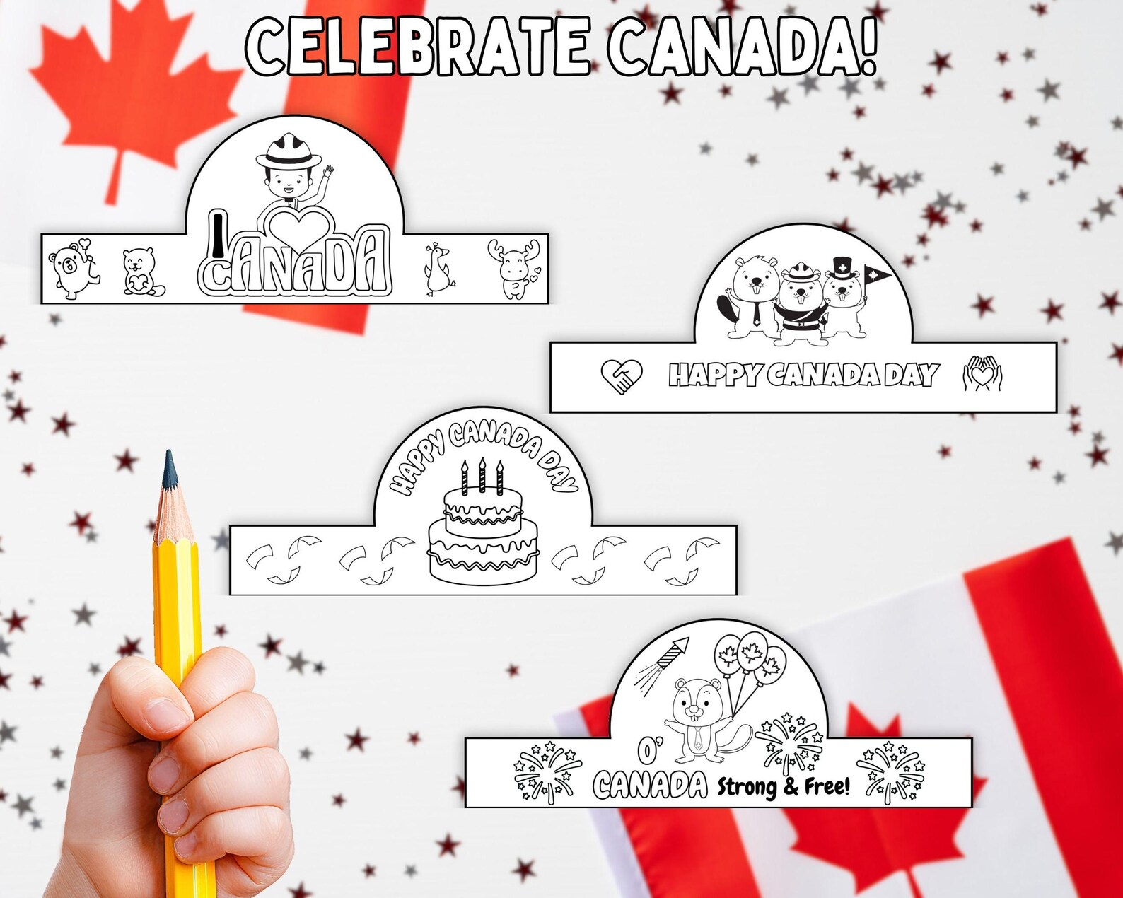 Canada Day Paper Crown Craft, Elbows up Canada Hat, Canada Day Party ...