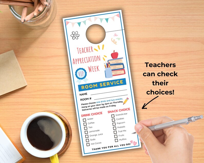 Teacher Appreciation Week Door Hanger, Editable VIP Room Service Staff ...