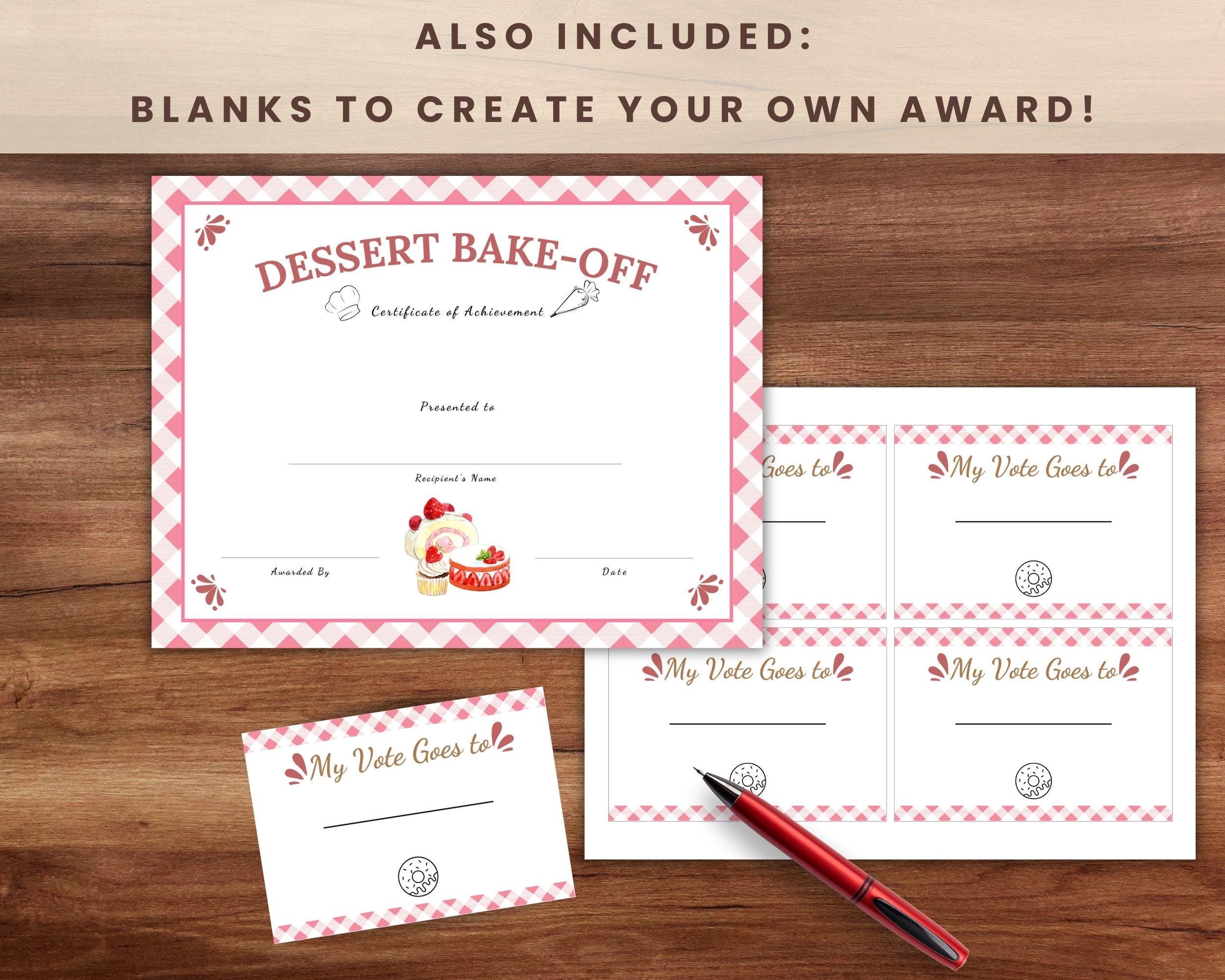 Dessert Bake off Contest Best Dessert Award Certificate, Dessert Baking ...
