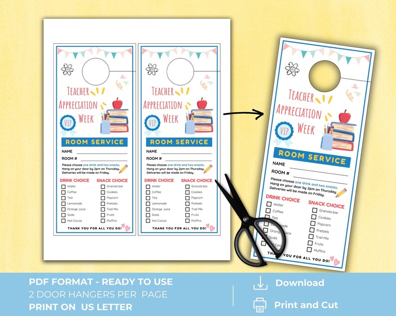 Teacher Appreciation Week Door Hanger, Editable VIP Room Service Staff ...