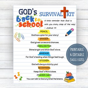 Gods Back to School Survival Kit Tags, First Day of School Student ...