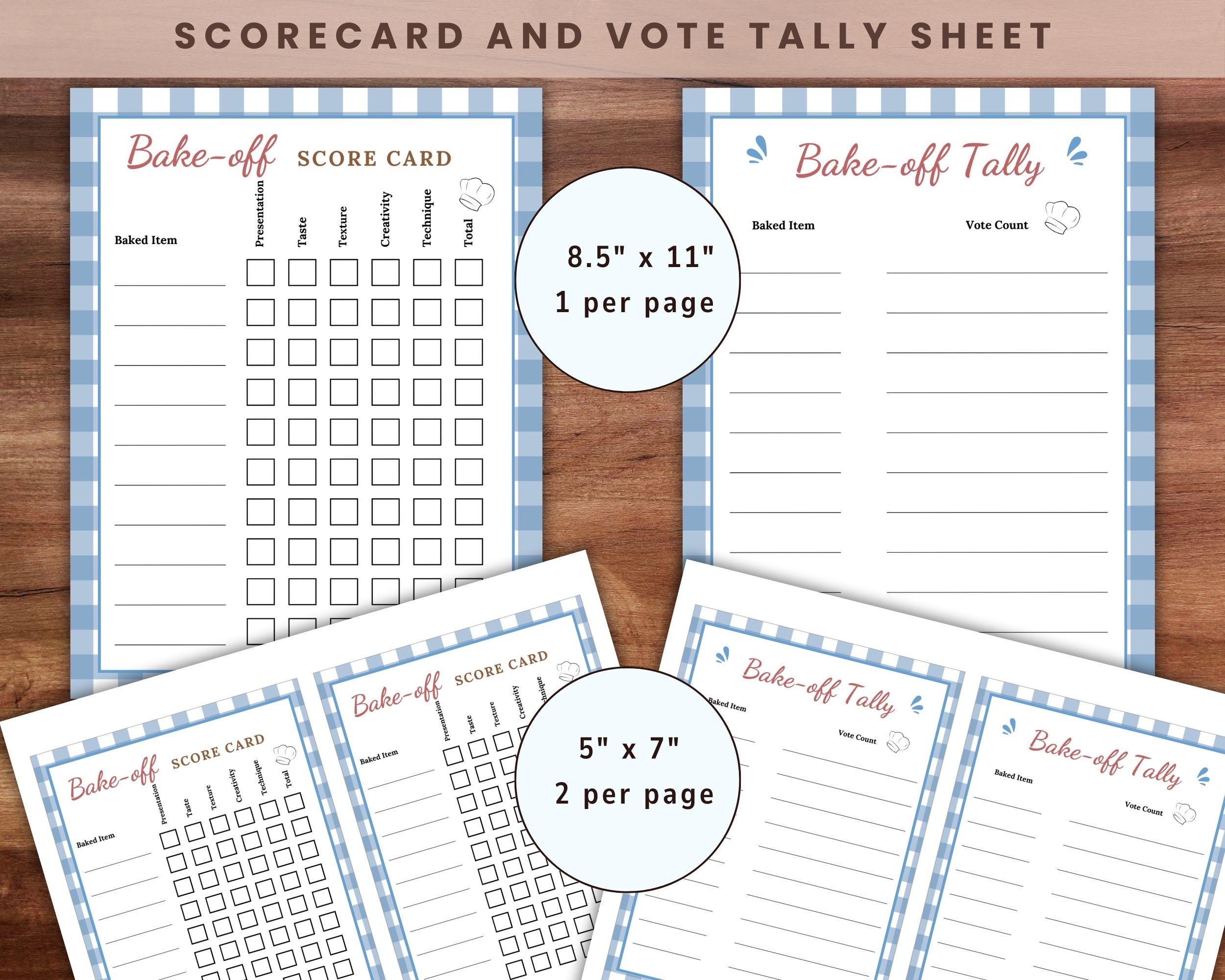 Baking Contest Bake off Award Certificate, Baking Contest Score Sheet ...