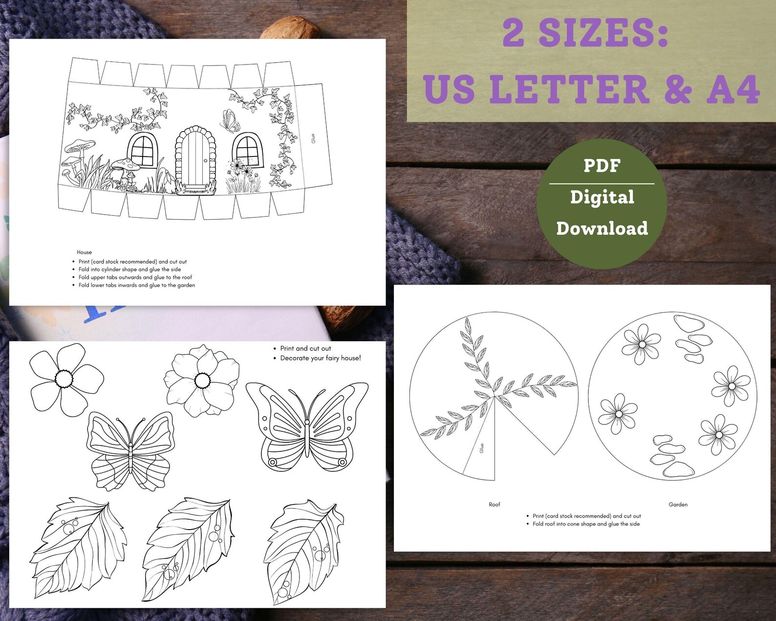 Fairy House Paper Craft for Kids, Paper House Template, DIY 3D Paper ...