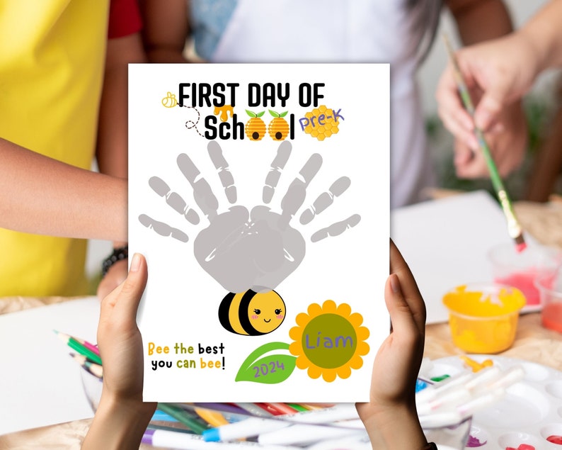 First Day of School Bee Handprint Craft for Toddler, Preschool ...