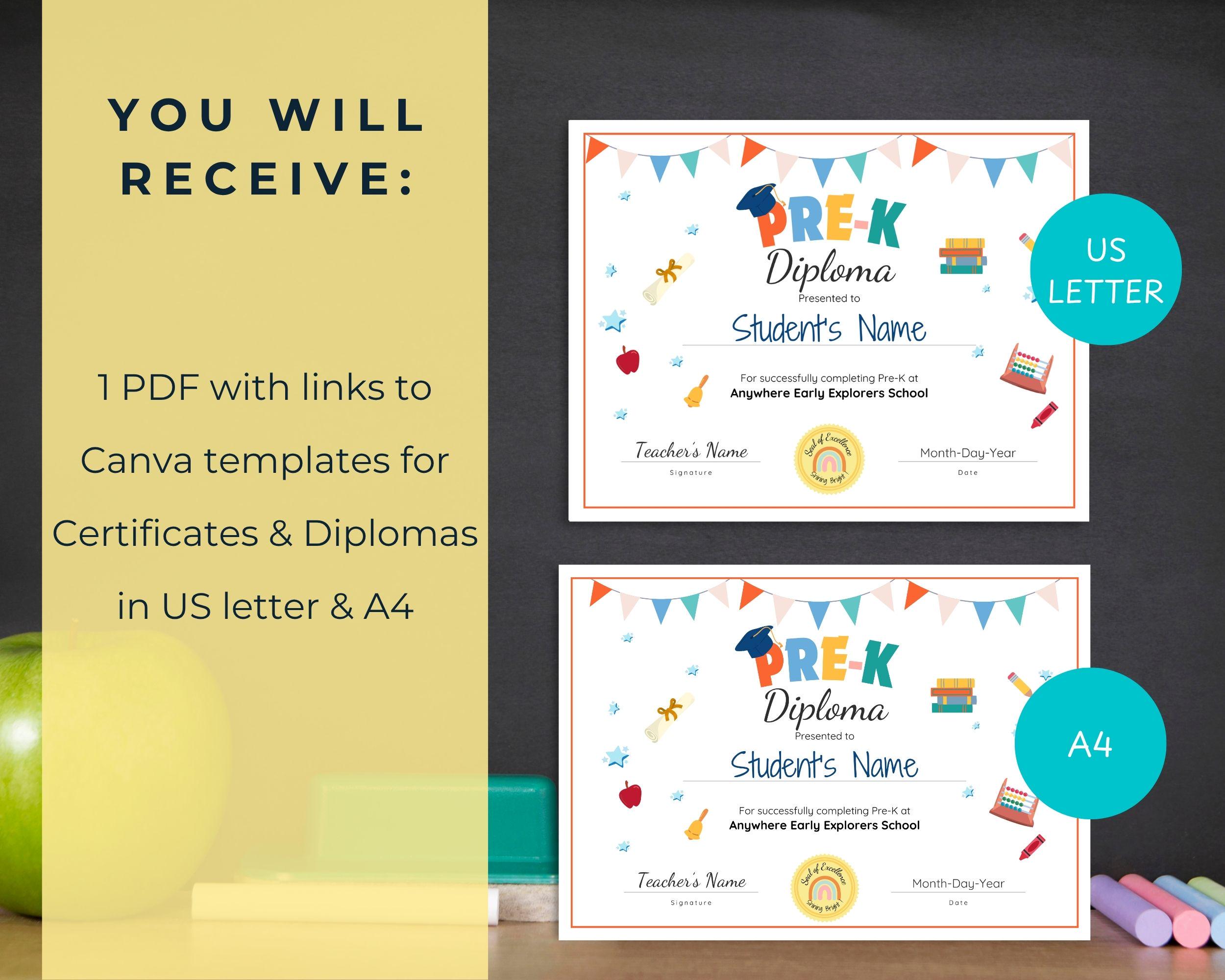 Pre K Graduation Certificate Template, Editable Pre K Diploma Template ...