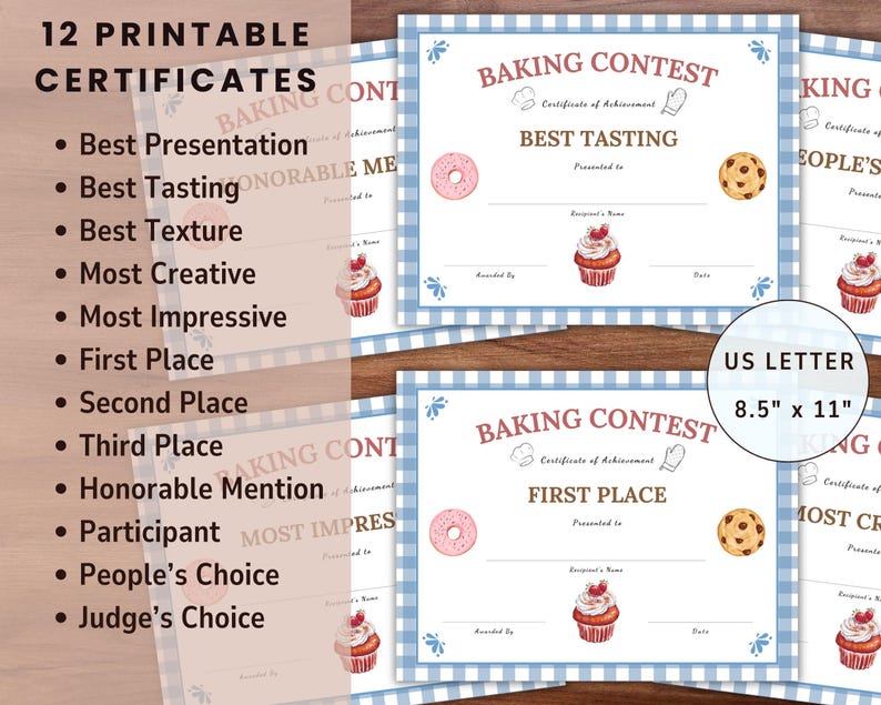 Baking Contest Bake off Award Certificate, Baking Contest Score Sheet ...
