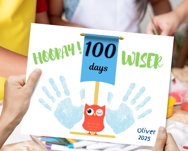 100th Day of School Owl Handprint Craft, Hooray for 100 Days Wiser, 100 ...