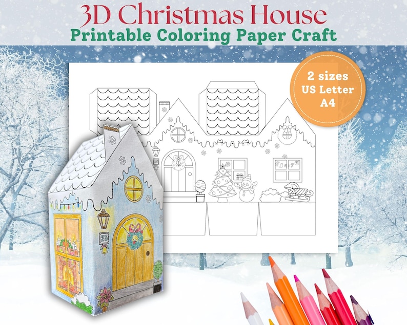 Christmas Paper House Template, Christmas Coloring Craft for Kids ...