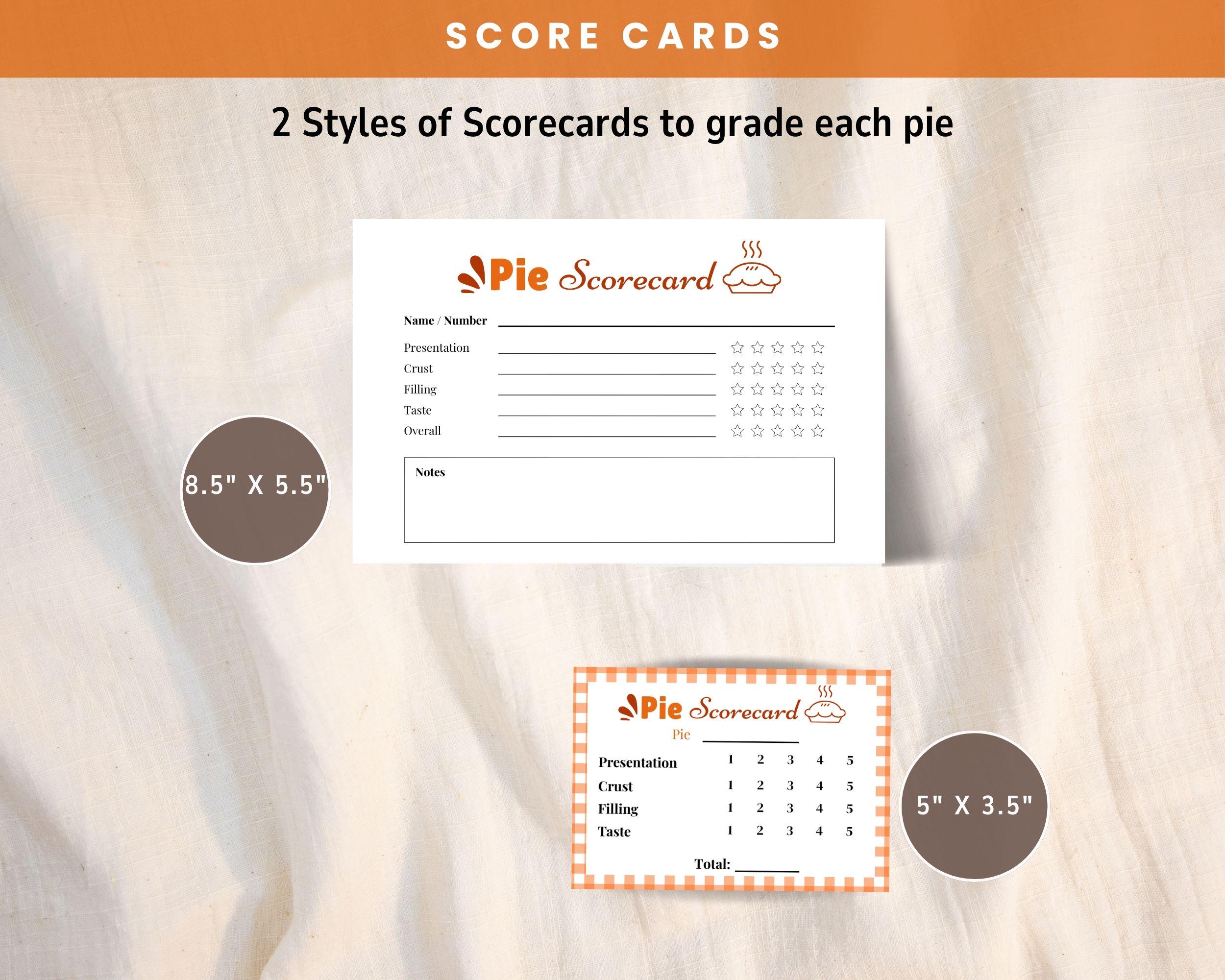 Pie Tasting Scorecard, Pie Bakeoff Score Card, Pie Score Sheet, Pie ...
