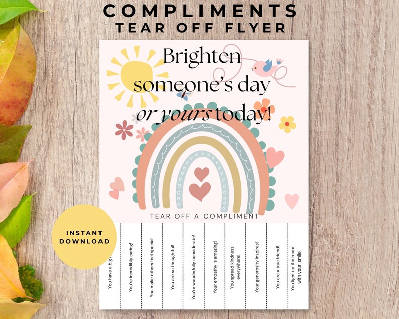 Compliment Tear off Flyer, Random Acts of Kindness, Positive ...